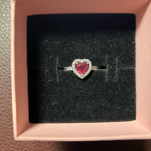 Pandora | Jewelry | Pandora Red Heart Gemstone Ring With Diamond Halo ...